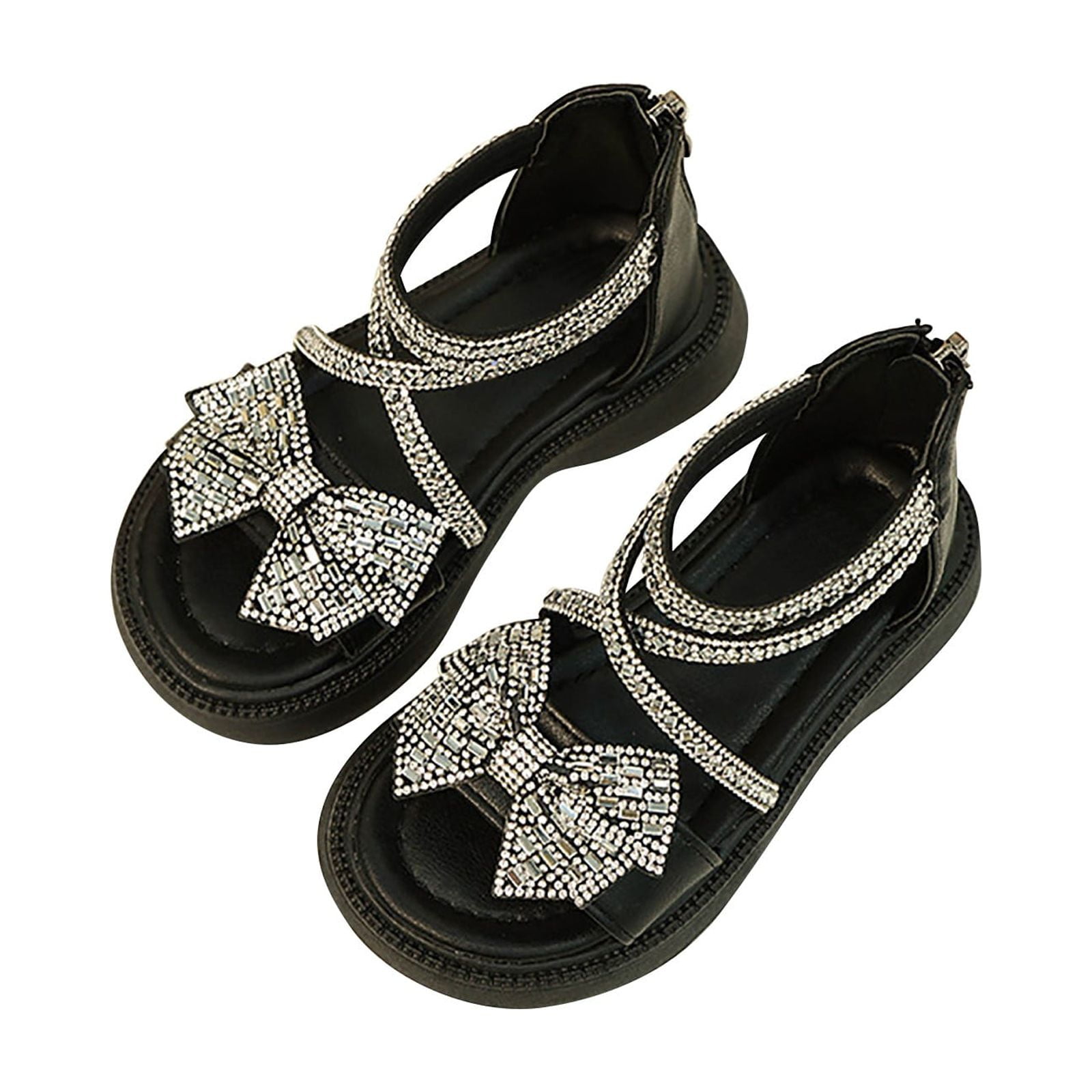 AUDeals Girls Open Toe Sandals - Rhinestone Bow Crisscross Strap Back ...