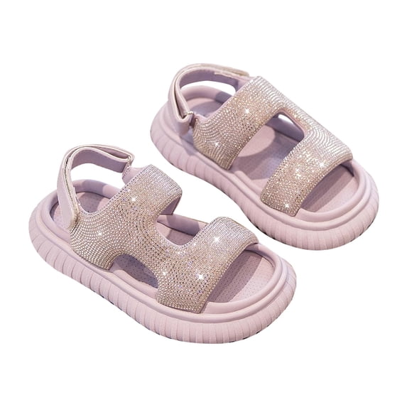 AUDeals Girls Platform Sandals - Rhinestone Hook and Loop Quarter Strap ...