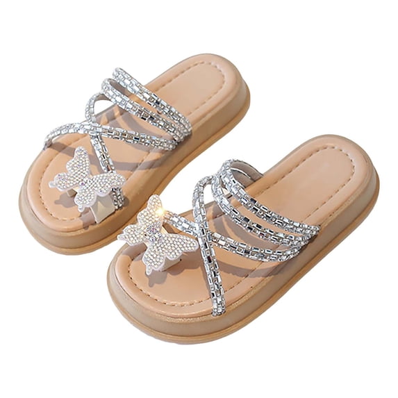 AUDeals Girls Rhinestone Butterfly Slide Sandals - Open Toe Non Slip ...