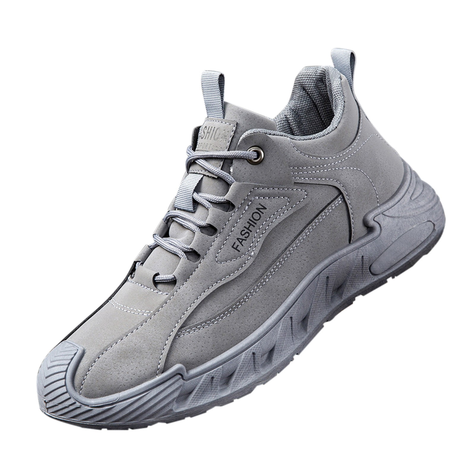 AUDeals Men's Lace Up Sneakers PU Leather Non Slip Thick Sole Walking ...