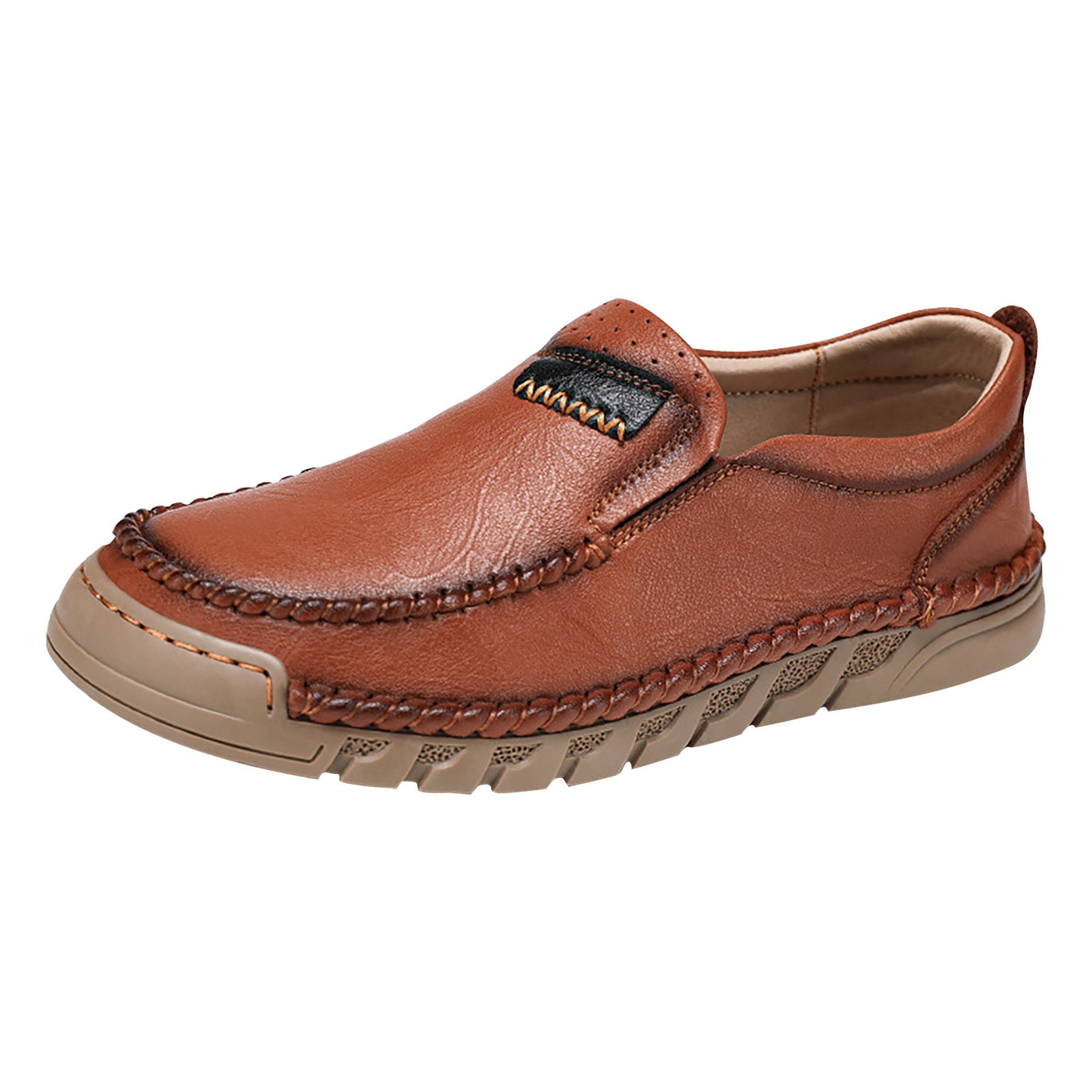 AUDeals Men's Leather Slip On Loafers Round Toe Non Slip Soft Sole ...