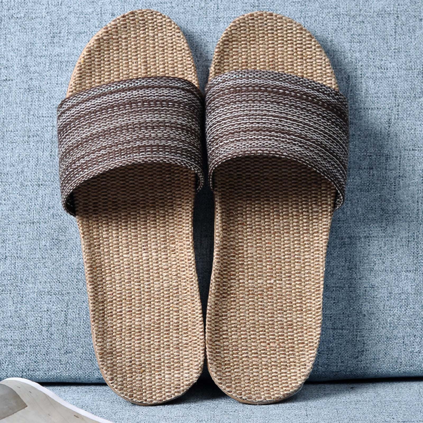 AUDeals Men's Linen Slippers - Cotton Linen Indoor Slides with Thick ...