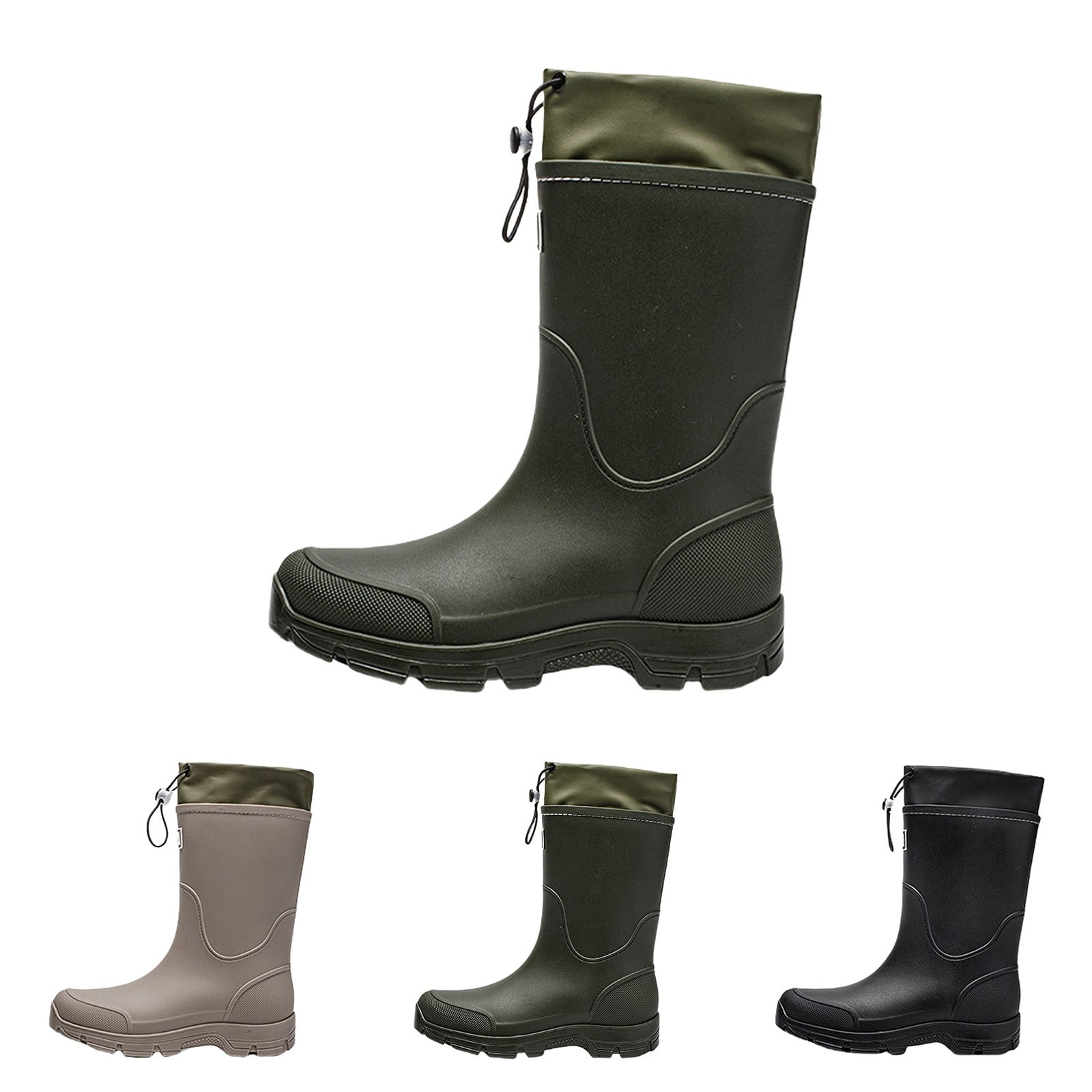AUDeals Men's Rain Boots, Mid Tube Waterproof Shoes with Adjustable ...