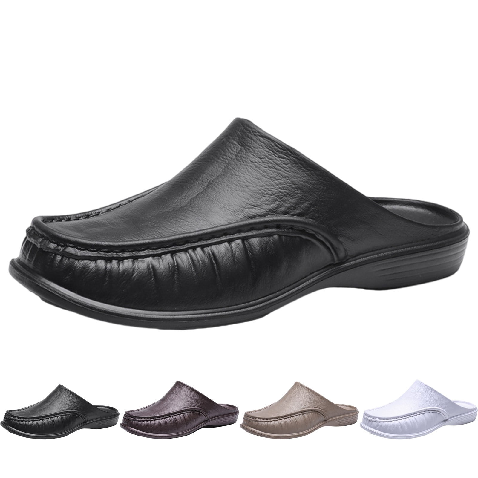 AUDeals Men's Scuff Loafer Slippers, Open Back Driving Shoes with Arch ...
