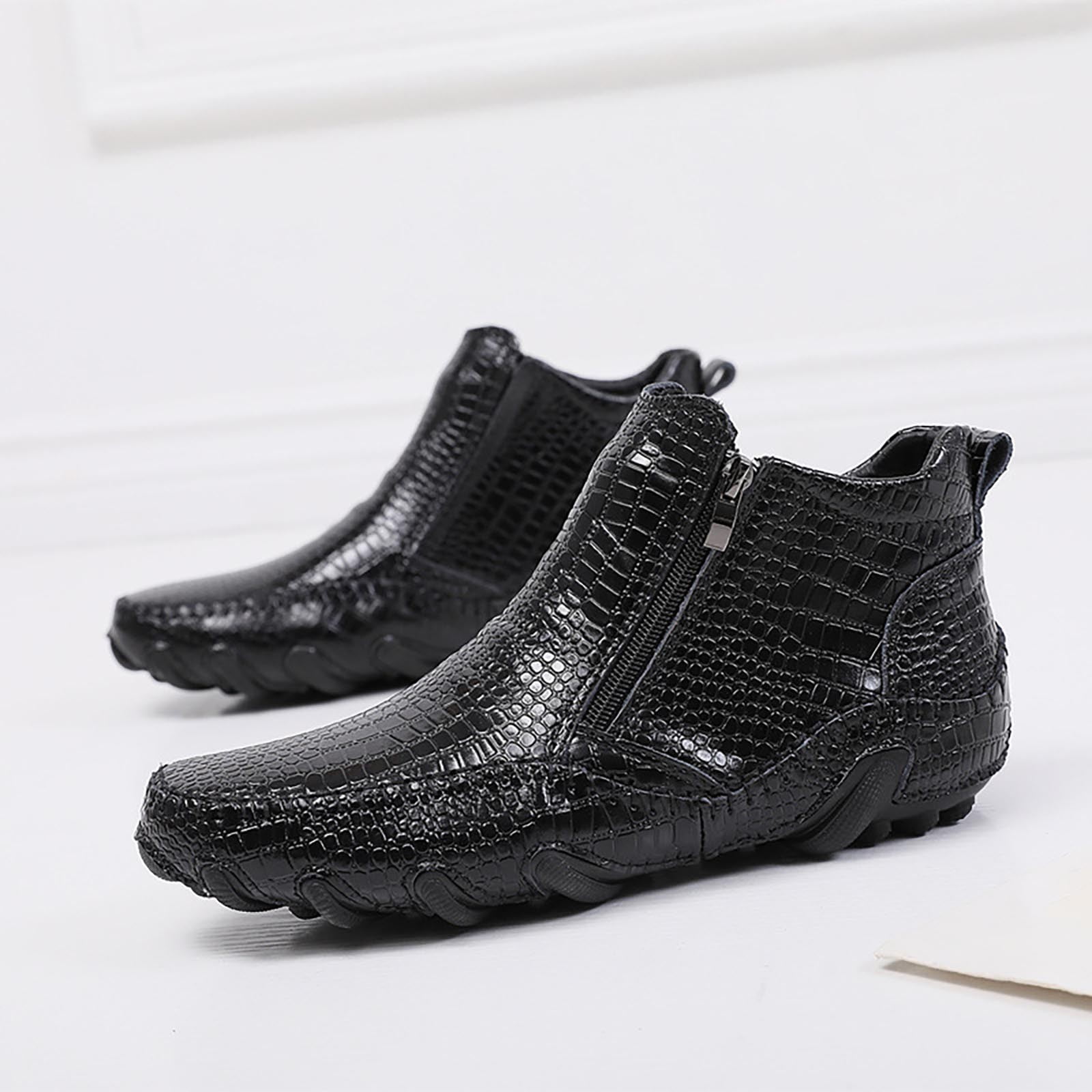 AUDeals Mens Ankle Boot Leather Print Loafers Crocodile Pattern Hand ...
