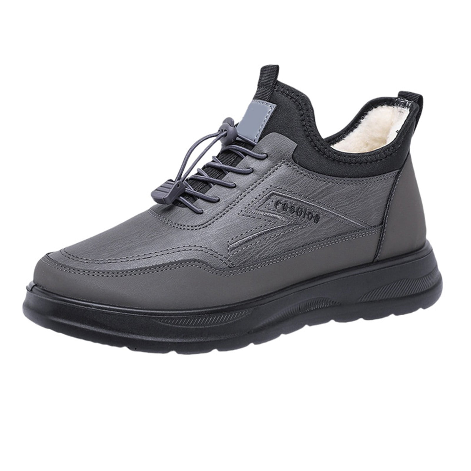 AUDeals Mens Waterproof Slip On Fur Warm Leather Snow Boots Non Slip ...