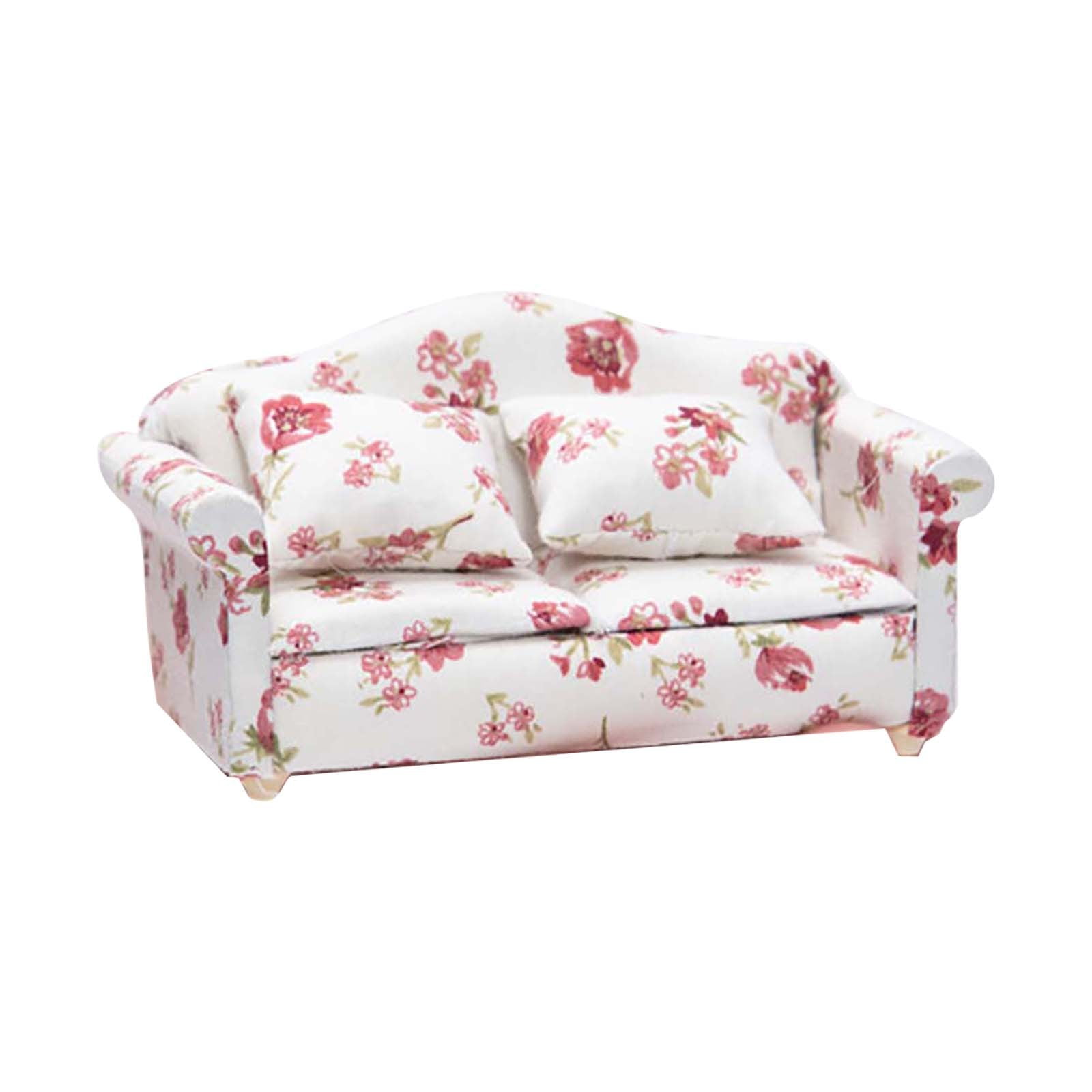 AUDeals Mini Furniture Living Room Scene Model Small Floral Fabric ...
