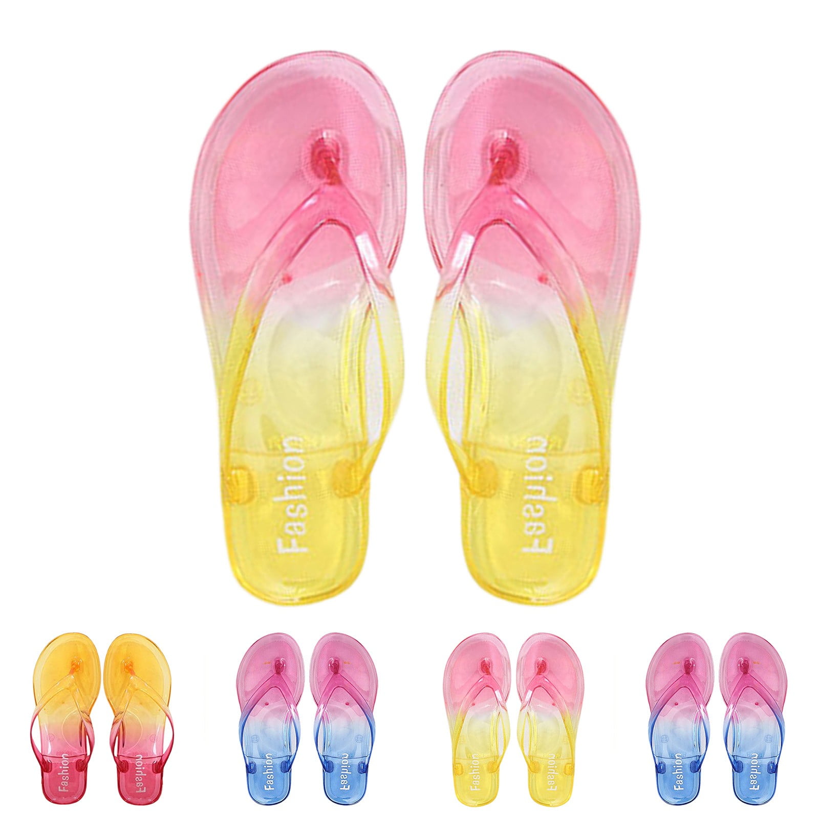 AUDeals Rainbow Sequin Sandals, Jelly Flip Flops with Color Gradient ...