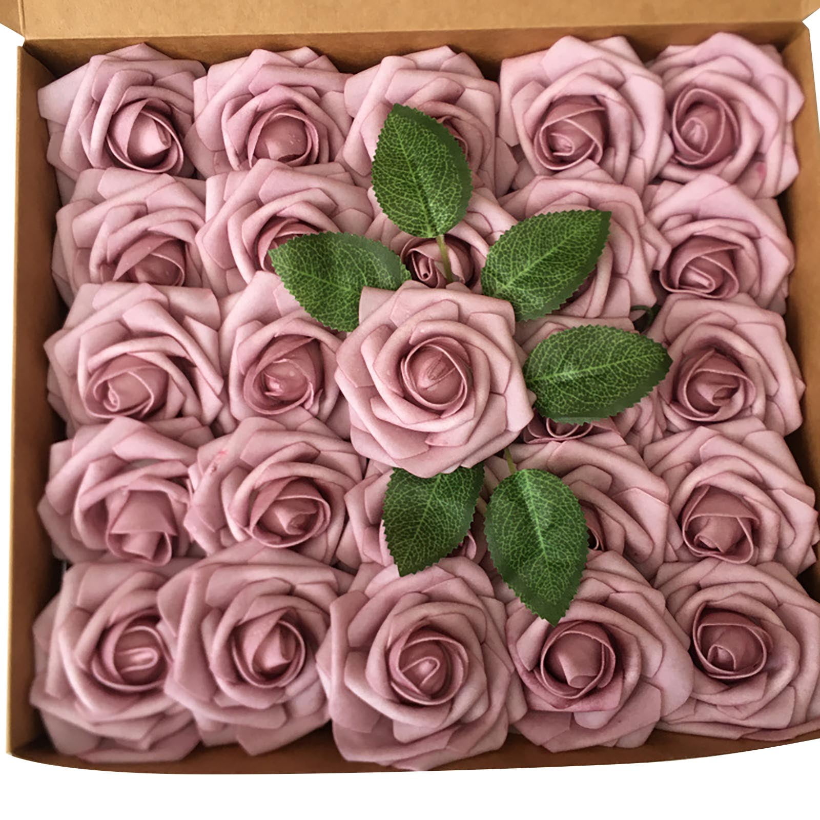 AUDeals Realistic Rose Rose PE Foam Rose Headband Flower Stems 25pcs ...