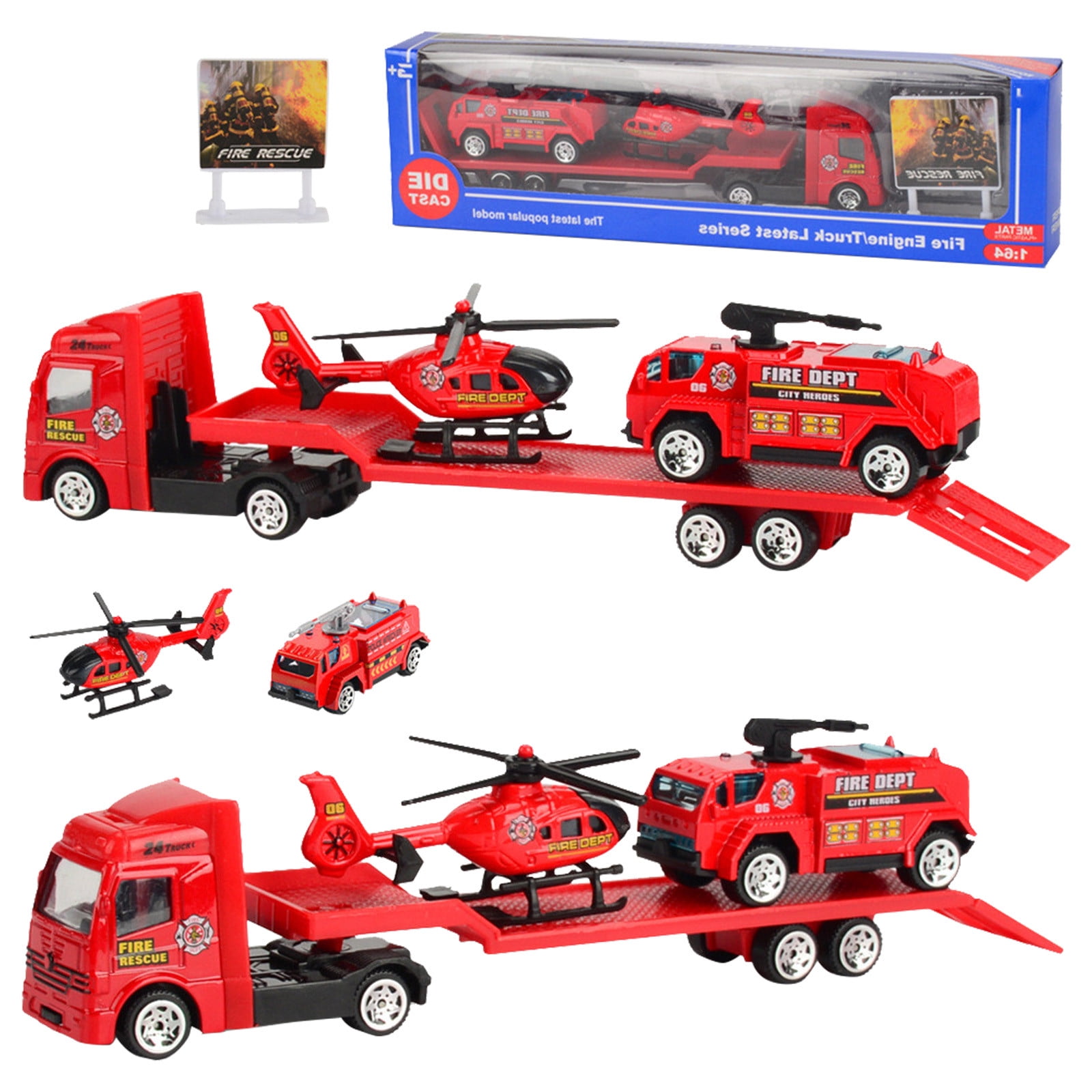 AUDeals Toy Vehicle Mini Police Car Fire Engine Truck and Helicopter ...
