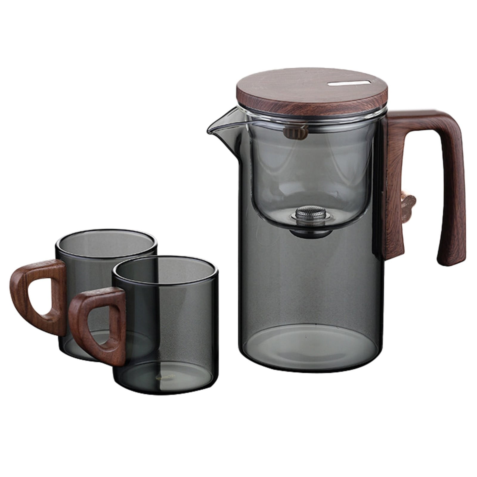 AUDeals Water Separation Glass Teapot Tea Maker with Wooden Handle ...