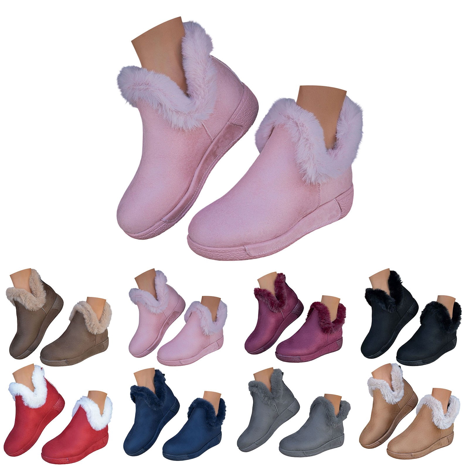 AUDeals Women Ankle Boots, Fuzzy Fur Lined Winter Boots, Flat Short ...
