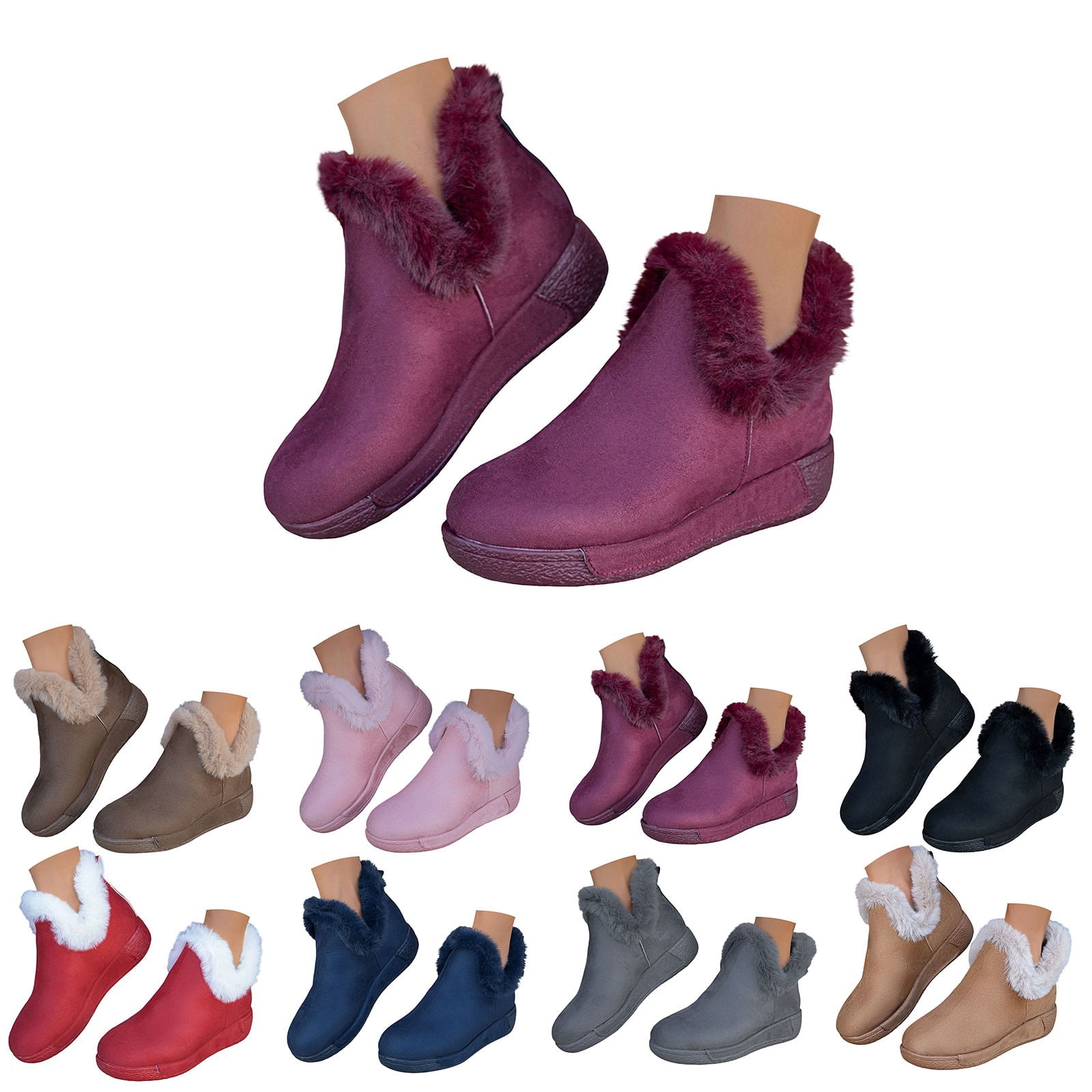 AUDeals Women Ankle Boots, Fuzzy Fur Lined Winter Boots, Flat Short ...