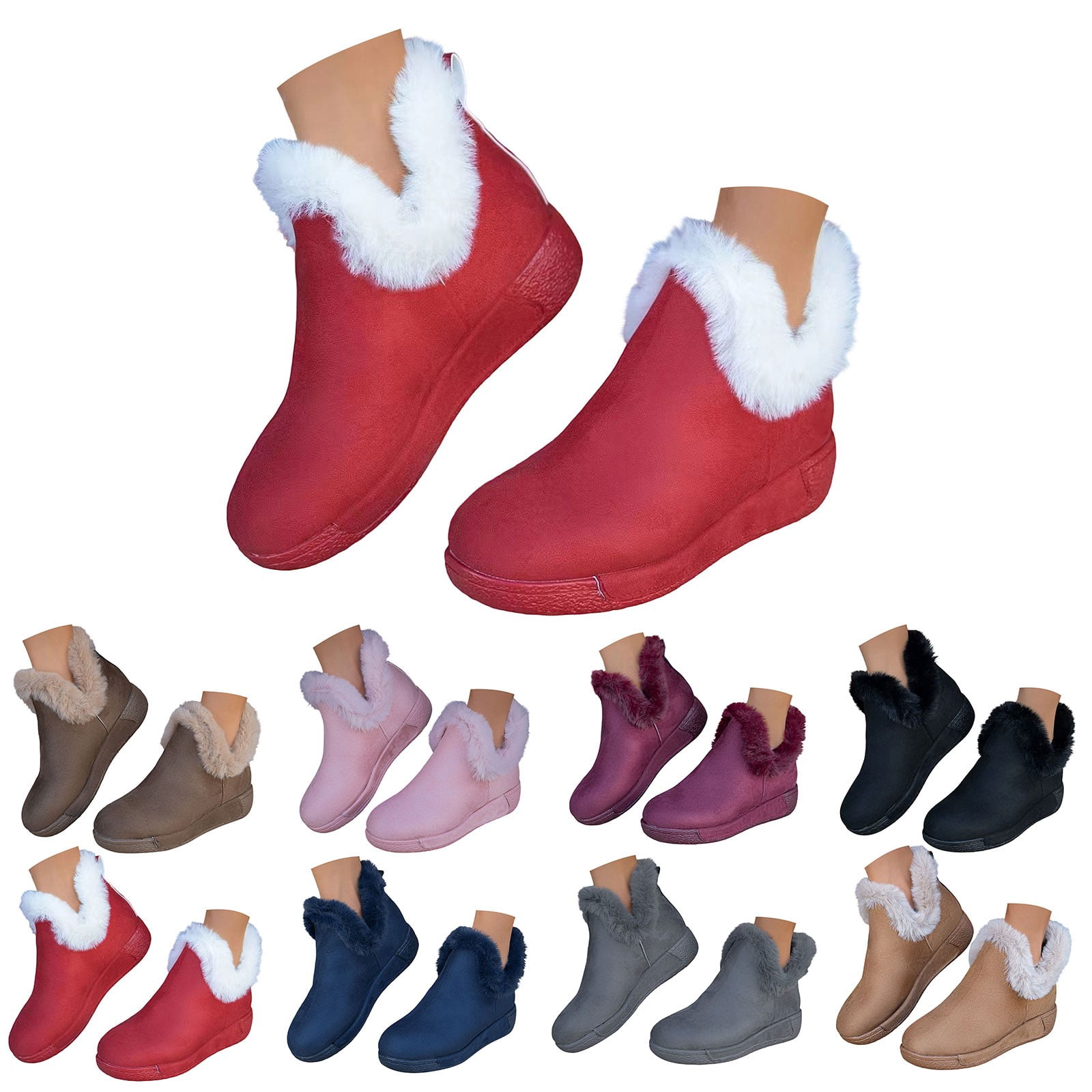 AUDeals Women Ankle Boots, Fuzzy Fur Lined Winter Boots, Flat Short ...