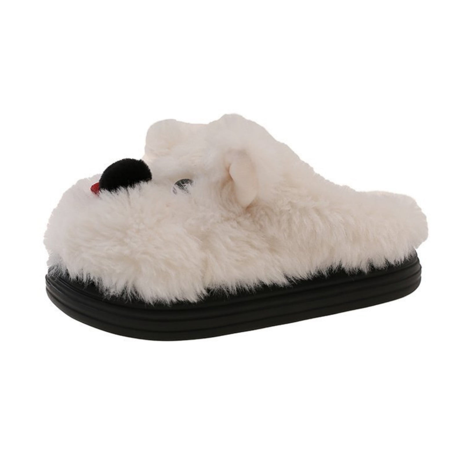 AUDeals Women Cute Fuzzy Plush Animal Dog Slippers Cozy Non Slip House ...
