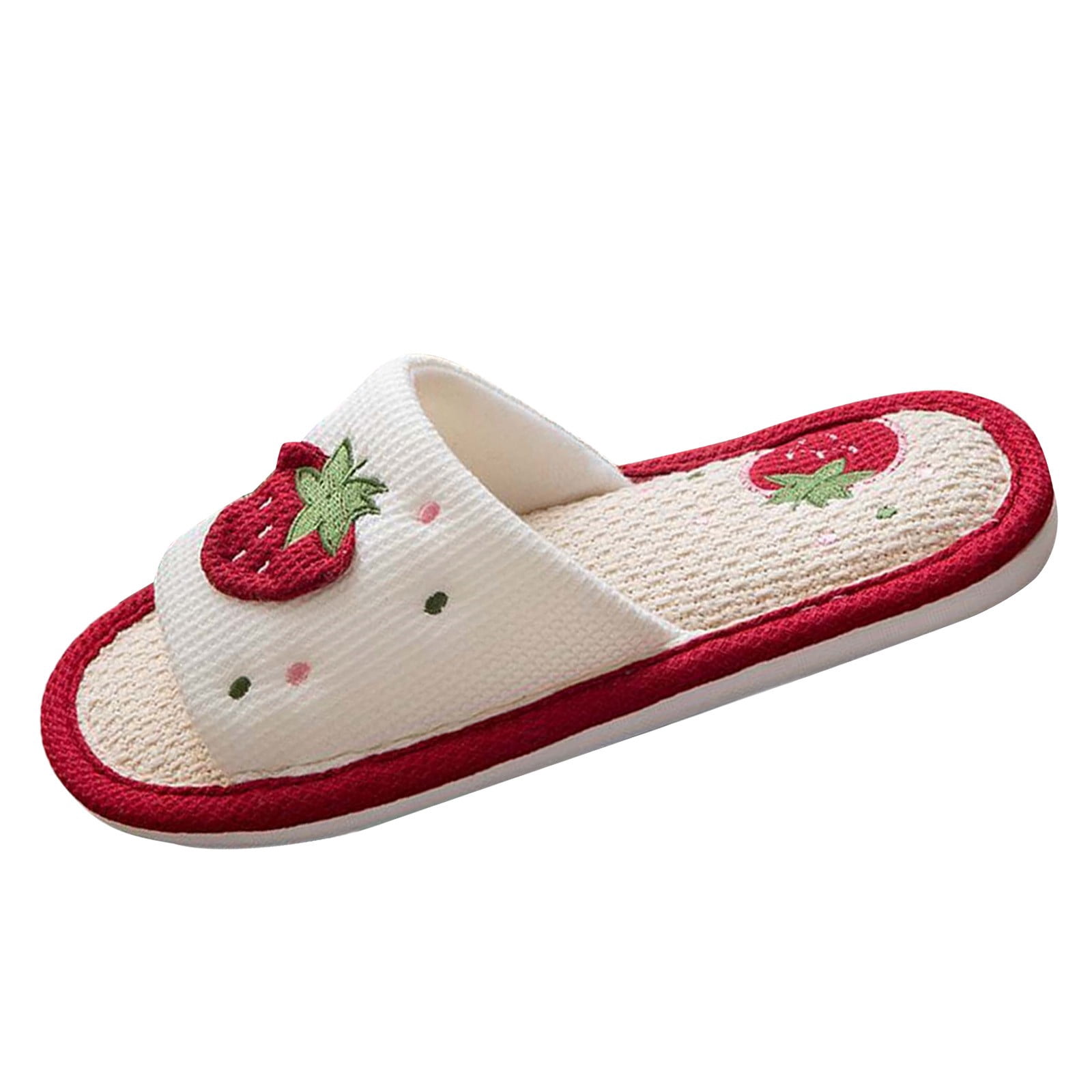 AUDeals Women Cute Strawberry Slippers Slip On Cozy Linen Cotton Open ...