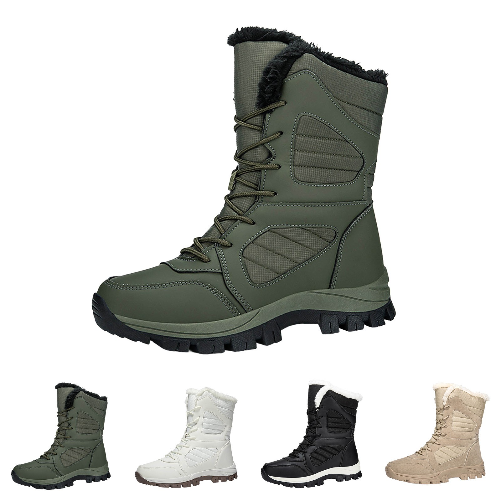 AUDeals Women Fur Lined Snow Boots, Waterproof Mid Calf Booties, Deep ...