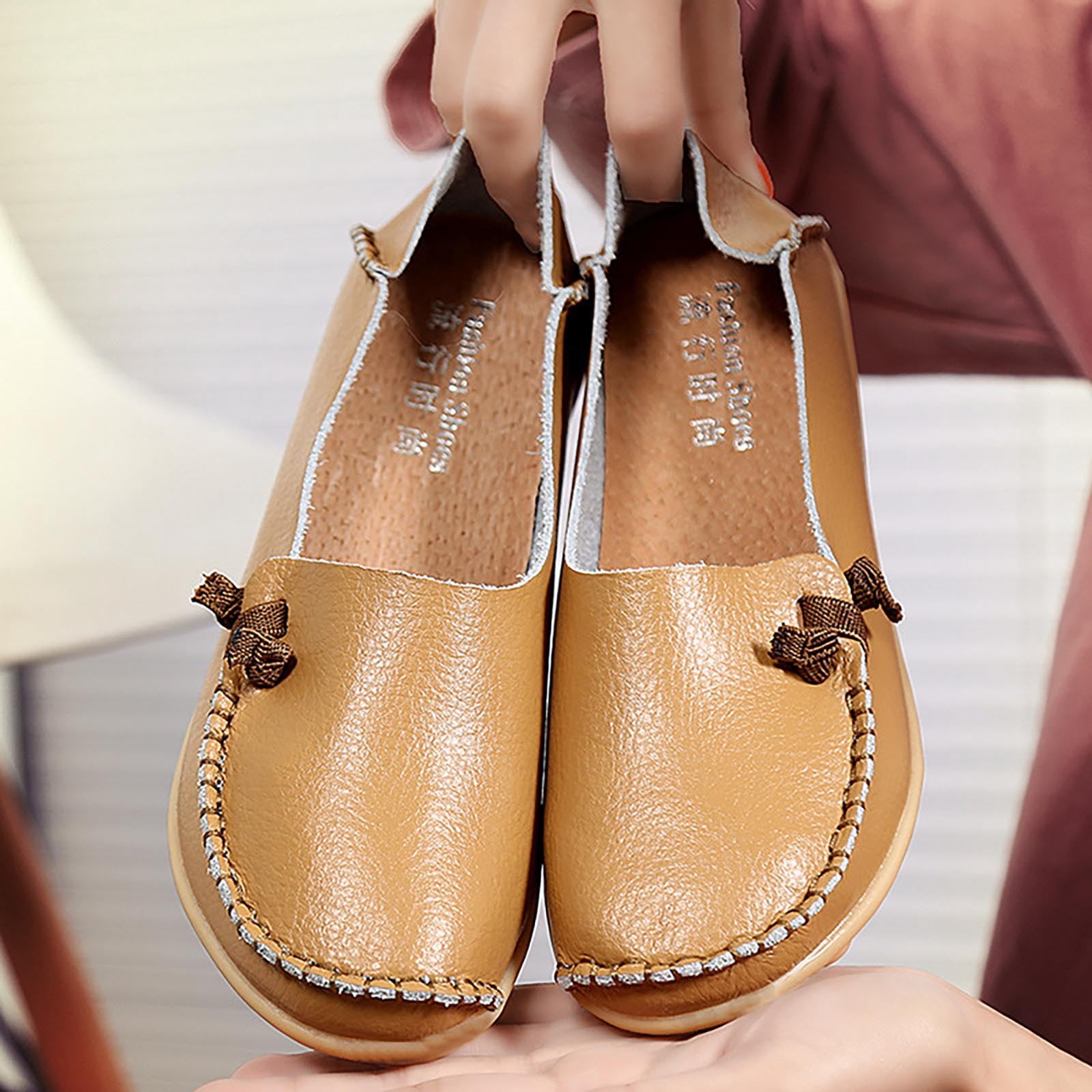 AUDeals Women Genuine Leather Shoes, Soft Casual Slip On Shoes, Non ...