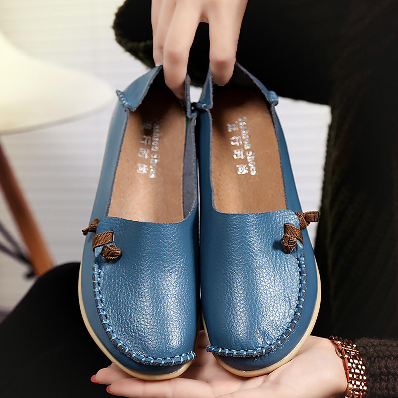 AUDeals Women Genuine Leather Shoes, Soft Casual Slip On Shoes, Non ...