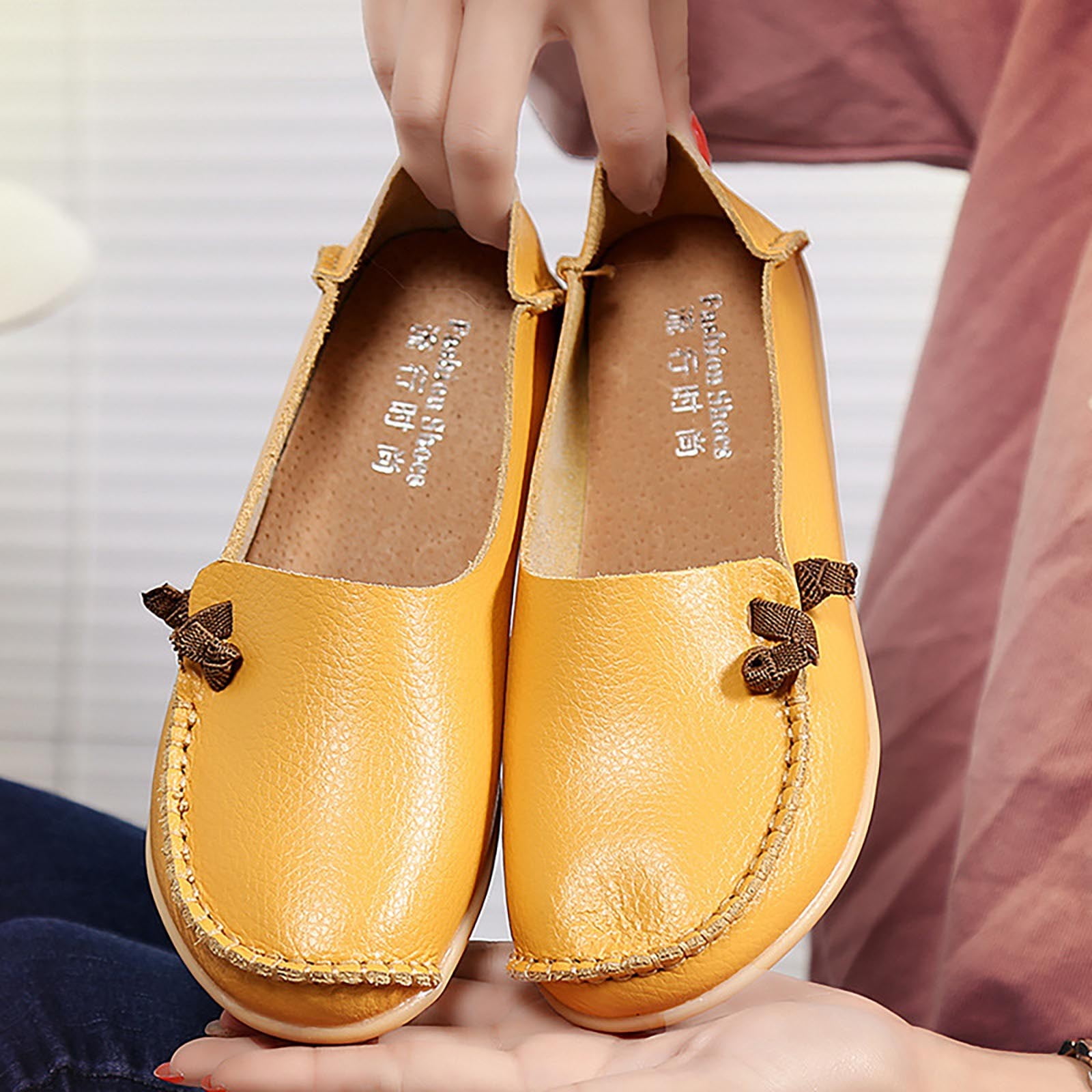 AUDeals Women Genuine Leather Shoes, Soft Casual Slip On Shoes, Non ...