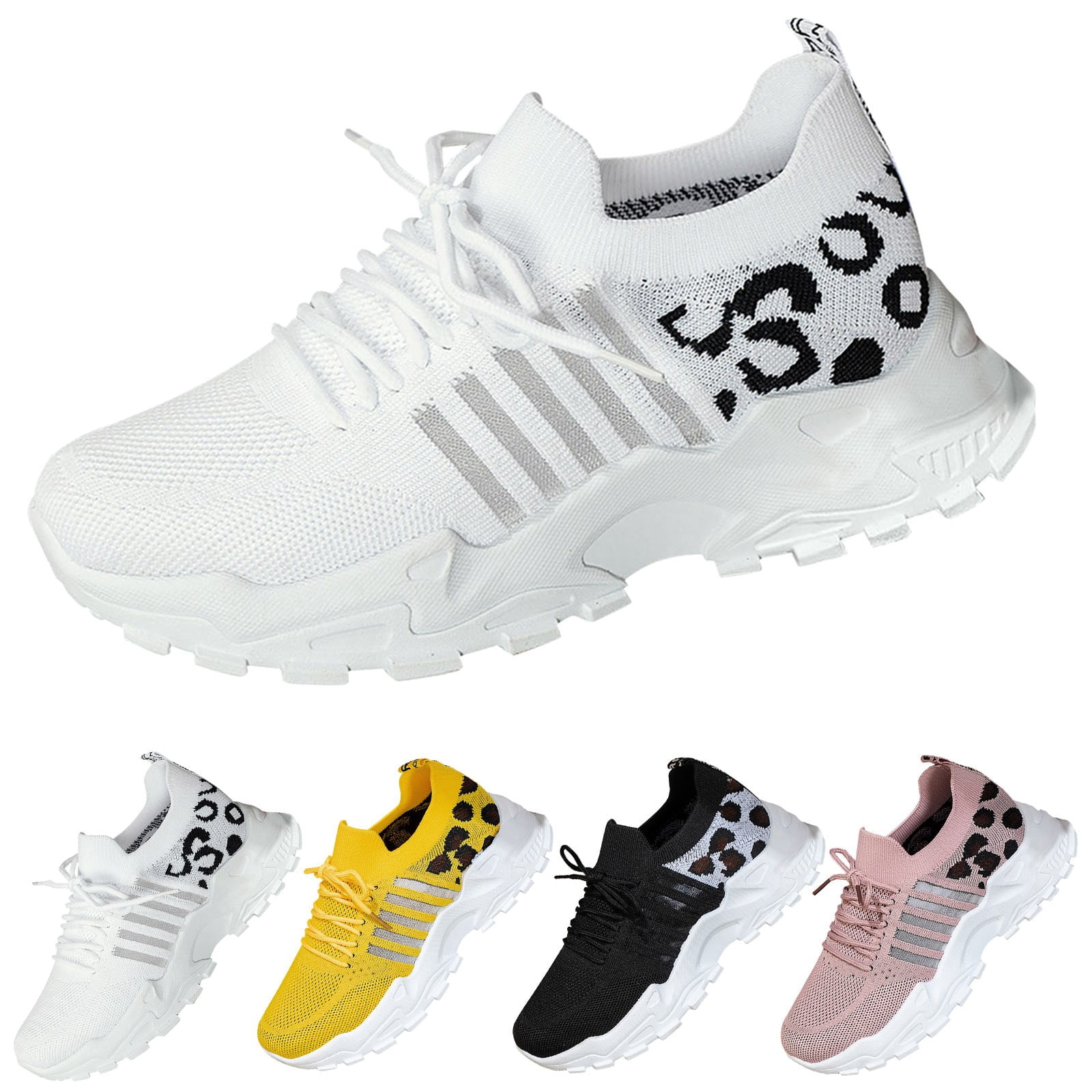 AUDeals Women Leopard Print Sneakers, Breathable Mesh Running Shoes ...