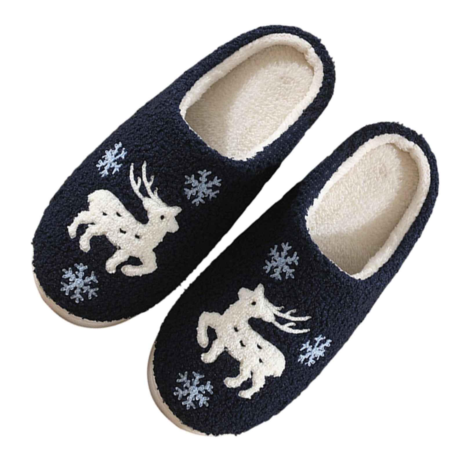 AUDeals Women Men Plush House Slippers Cute Elk Snowflake Embroidery ...