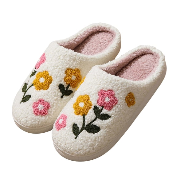 AUDeals Women Mens Non Slip Furry House Slippers Fuzzy Print Slip On ...