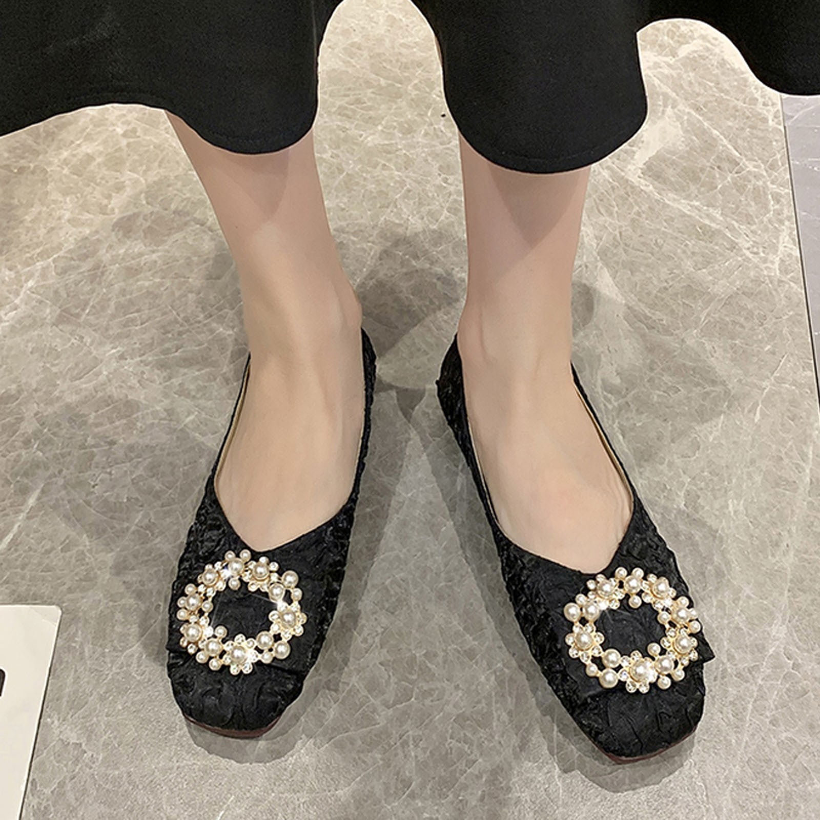 AUDeals Women Pearl Rhinestone Slip On Flat Shoes, Breathable Casual ...