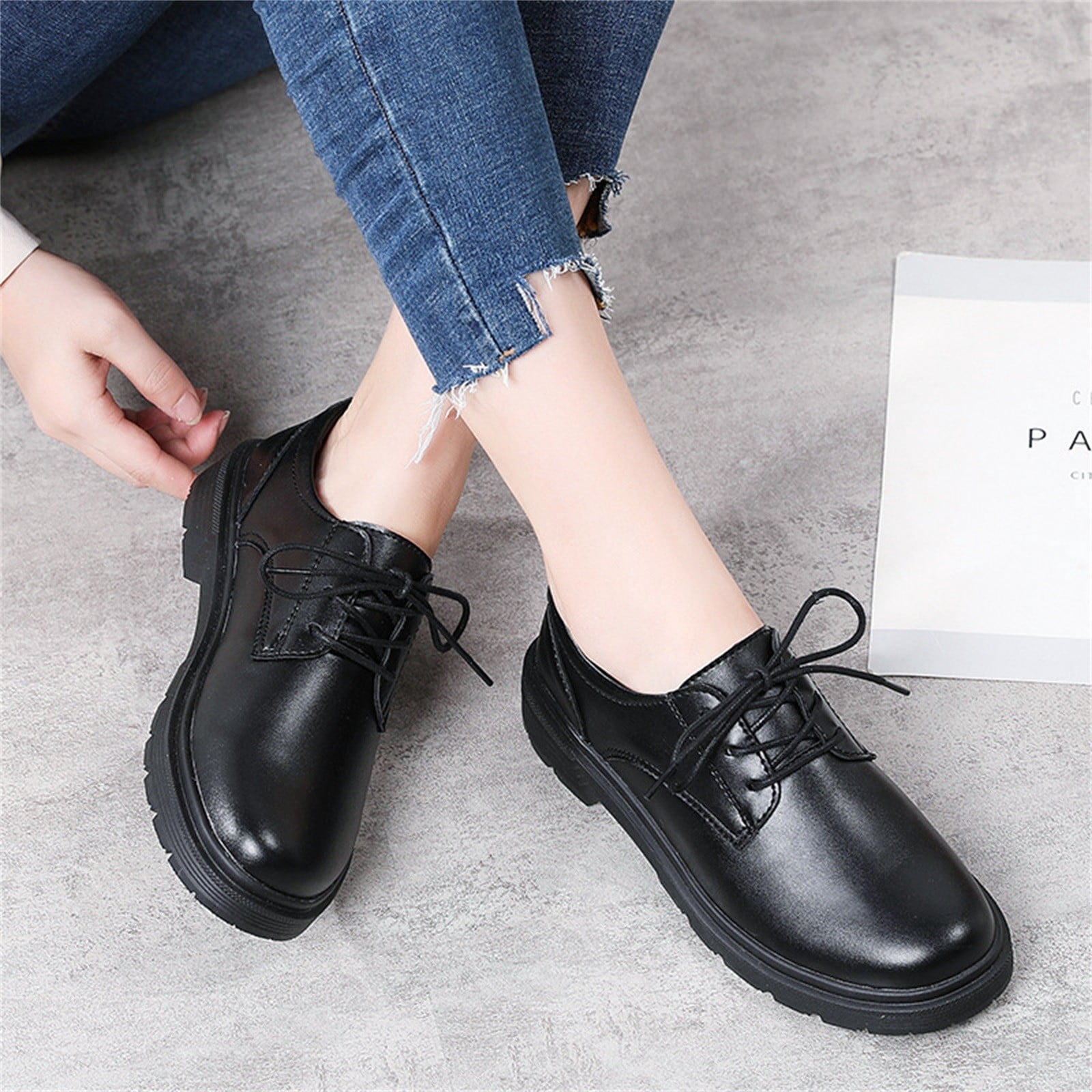 AUDeals Women Soft Sole Leather Shoes, Round Toe Lace Up Dress Shoes ...