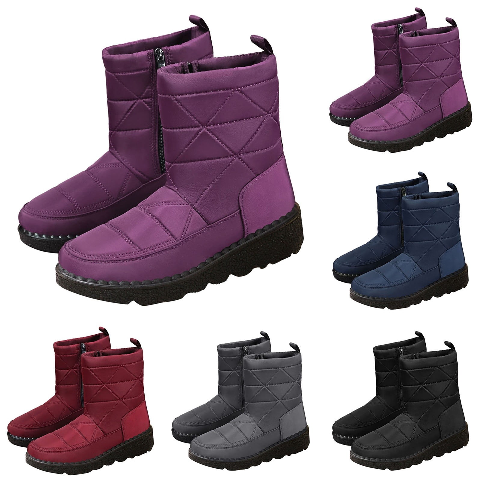AUDeals Women Winter Boots, Waterproof Snow Booties, Mid Calf Faux Fur ...