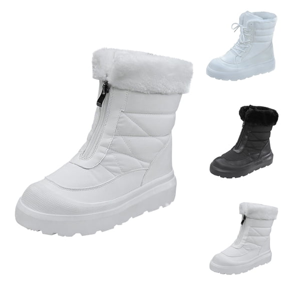 AUDeals Women Winter Plush Collar Snow Boots, Waterproof Mid Calf ...