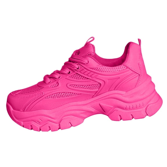 AUDeals Women’s Chunky Mesh Sneakers Thick Sole PU Leather Platform ...