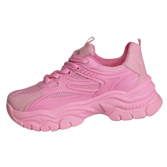 AUDeals Women’s Chunky Mesh Sneakers Thick Sole PU Leather Platform ...