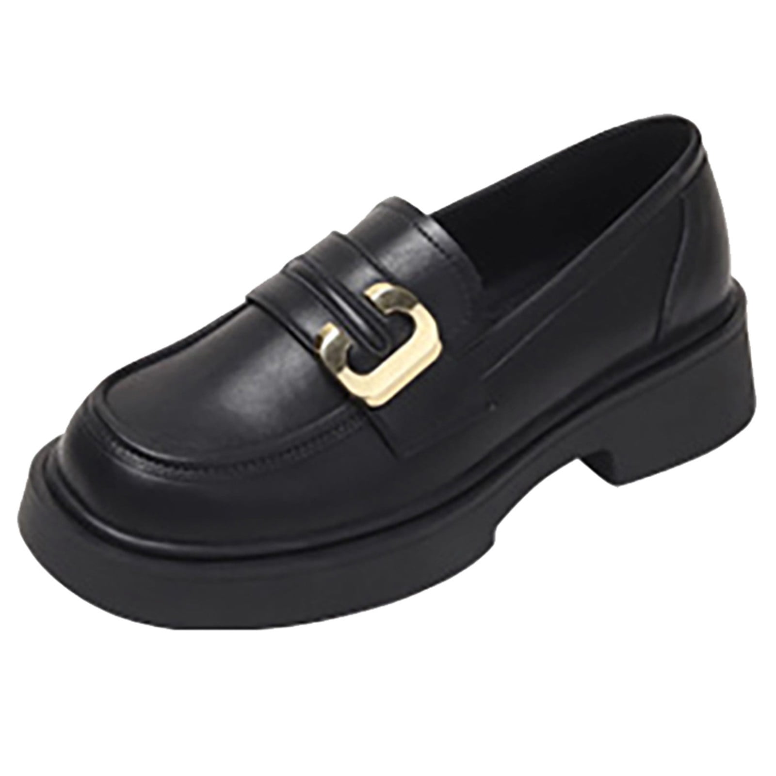 AUDeals Women’s Classic Leather Chunky Low Heel Round Toe Slip On ...