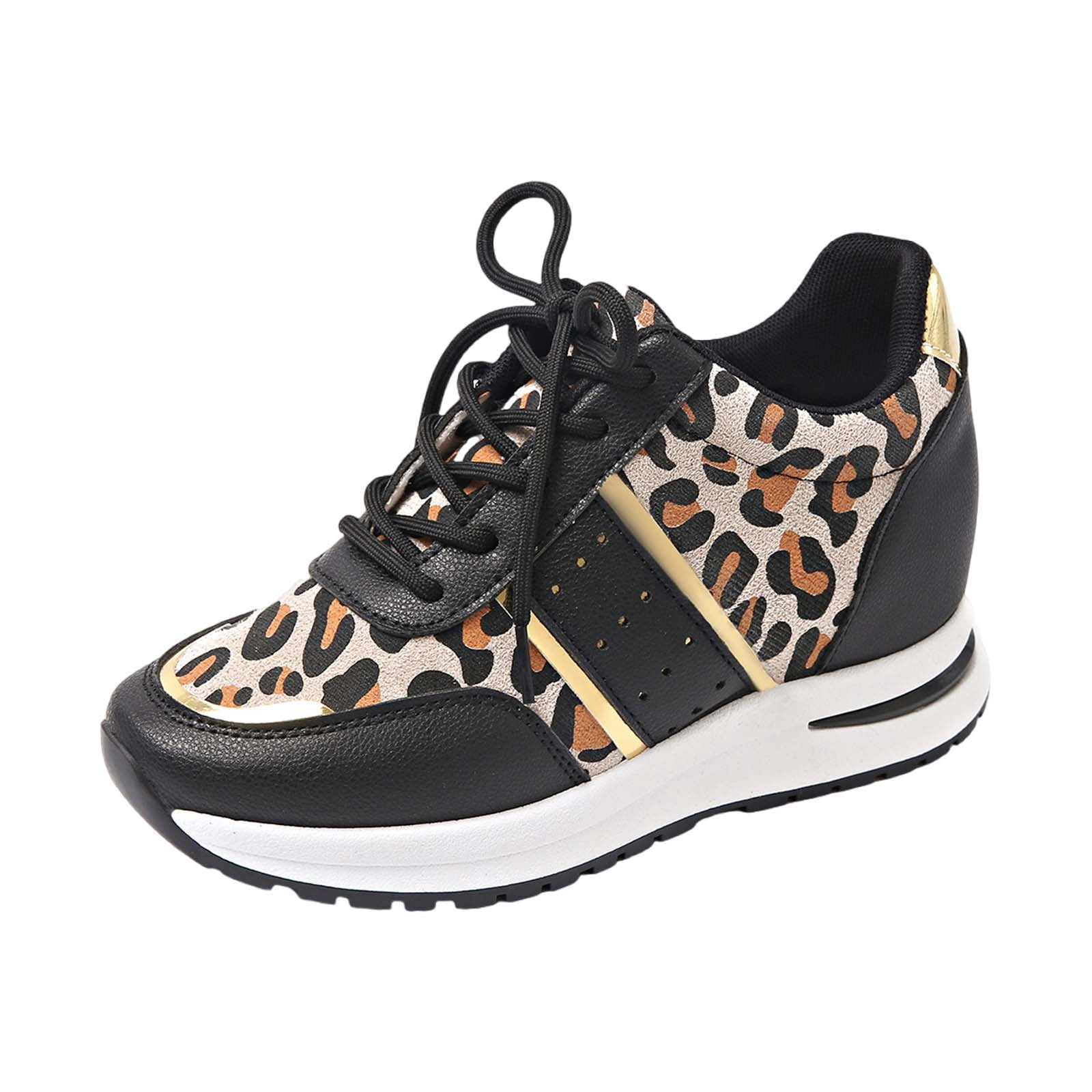 AUDeals Women's Flat Leopard Print Lace Up Casual Sports Shoes ...