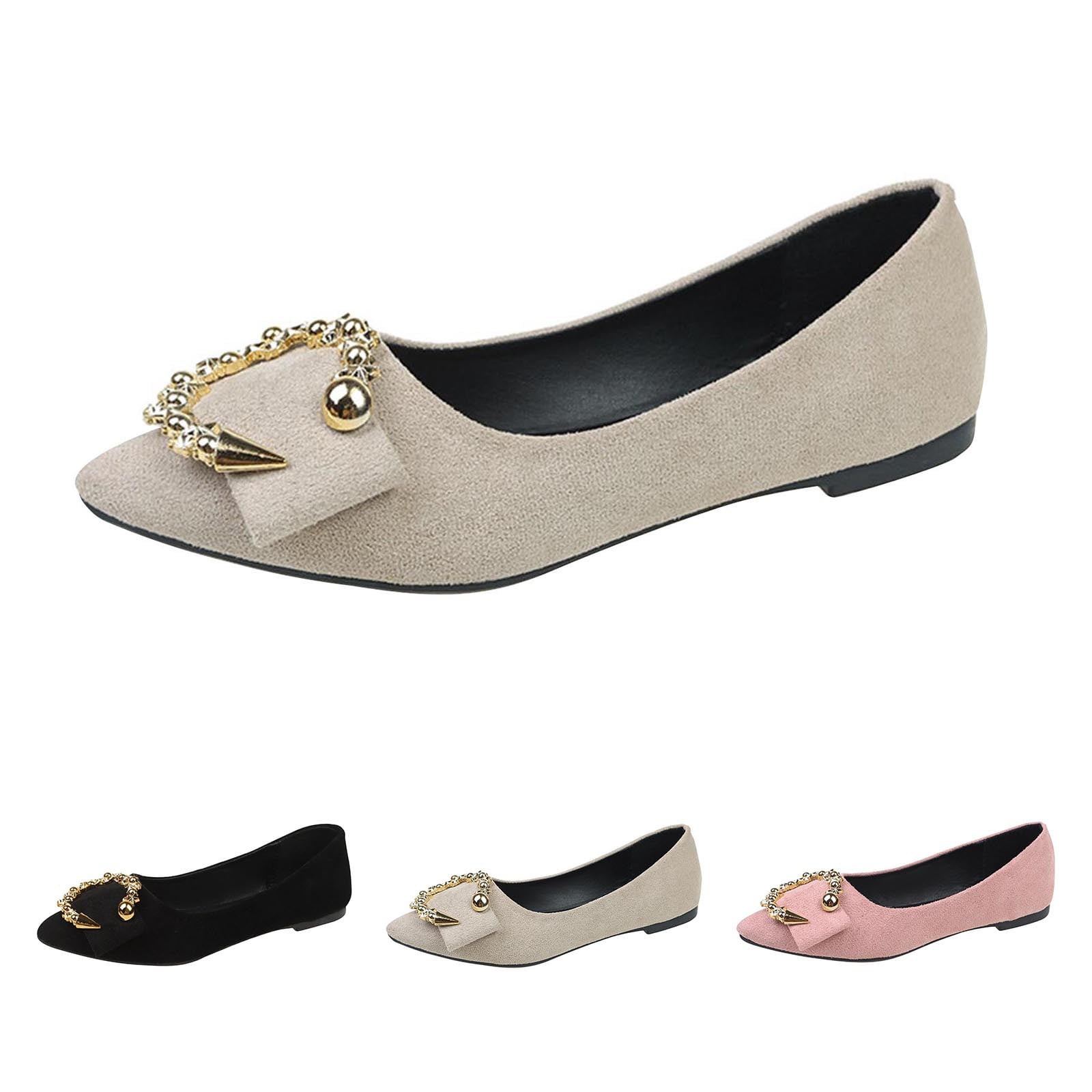 AUDeals Women's Flats - Pearl Rhinestone Dress Pumps with Pointed Toe ...