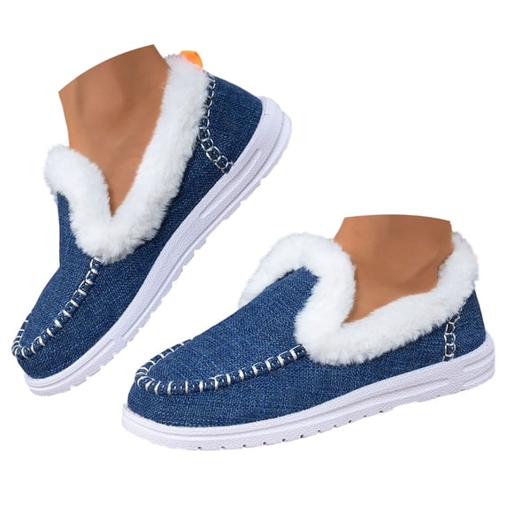 AUDeals Women’s Fluffy Snow Boots Faux Fur Lined Slip On Ankle Booties ...