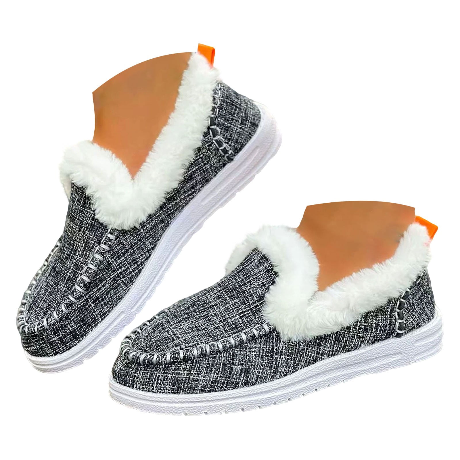 AUDeals Women’s Fluffy Snow Boots Faux Fur Lined Slip On Ankle Booties ...