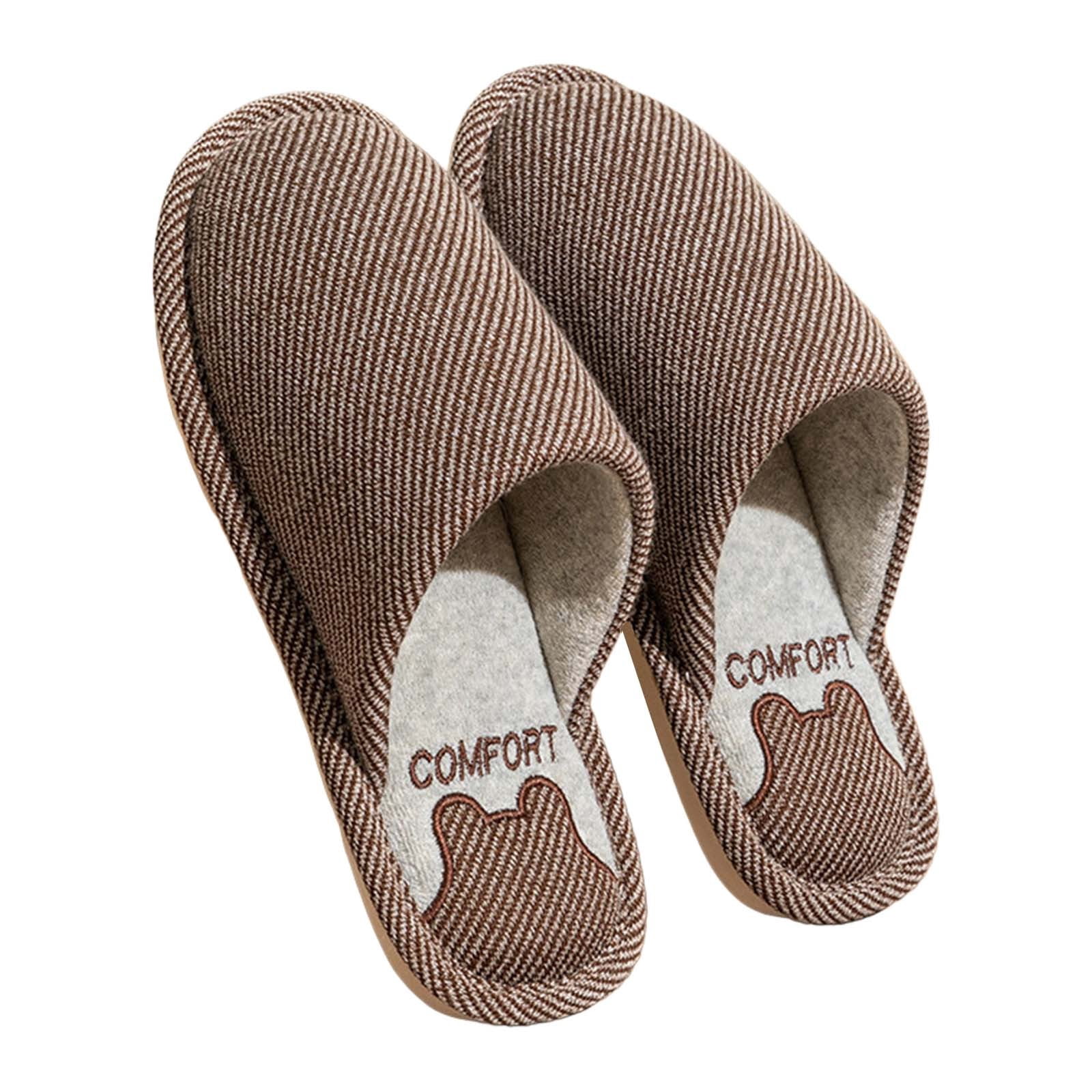 AUDeals Women’s Furry Slippers Comfort Linen Bear Pattern Cushion Sole ...