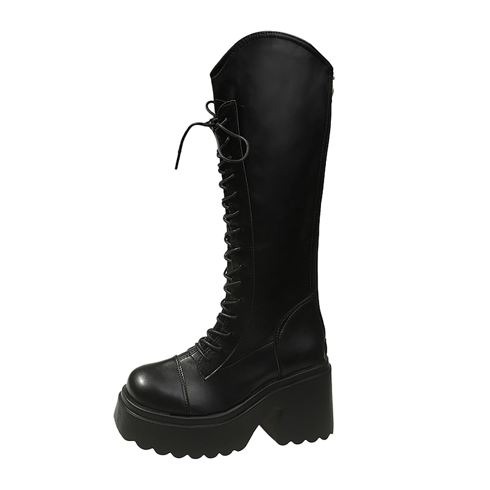 AUDeals Women's Knee High Boots - Platform Lug Sole Combat Boots with ...