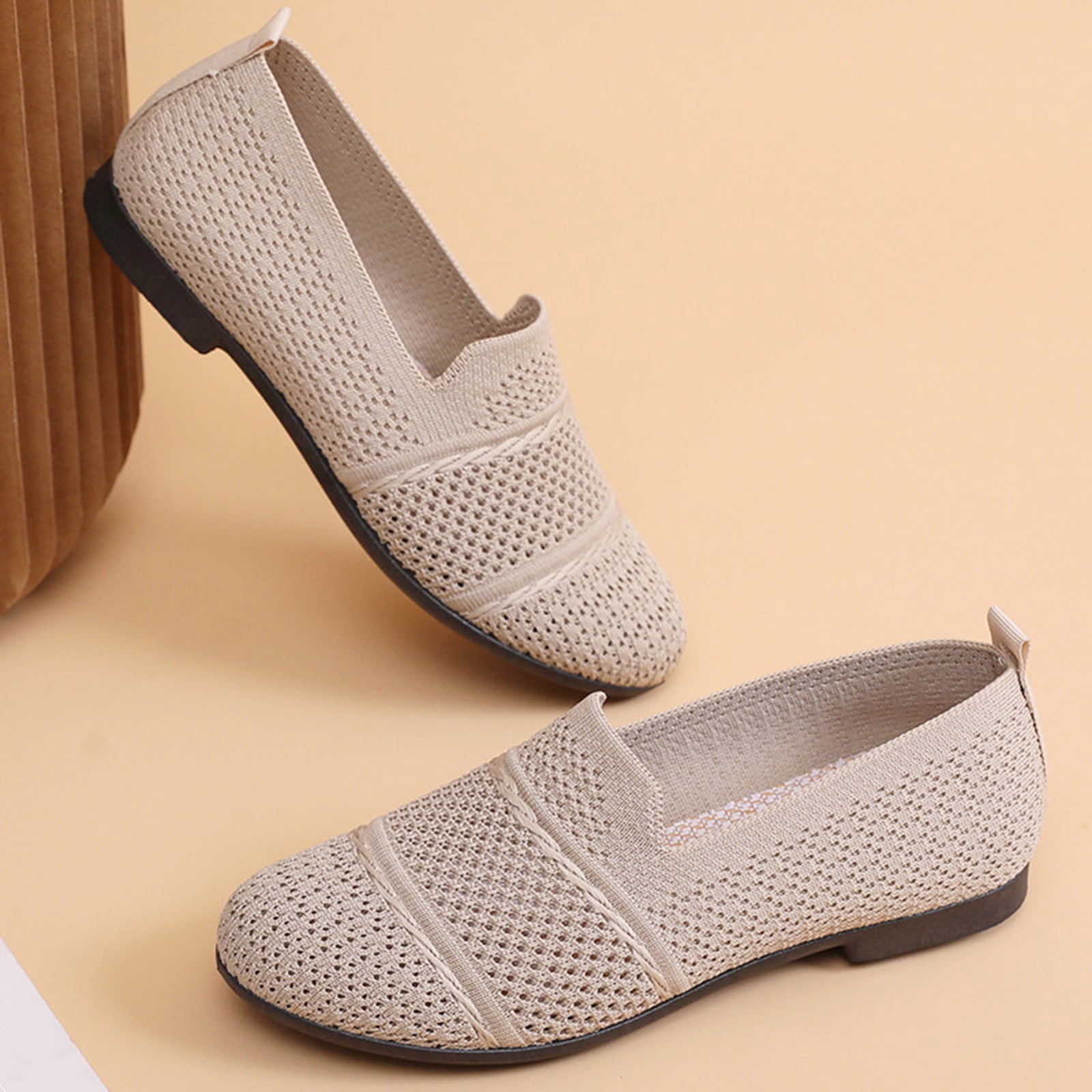 AUDeals Women's Knit Flat Shoes Slip On Soft Sole Casual Work Walking ...