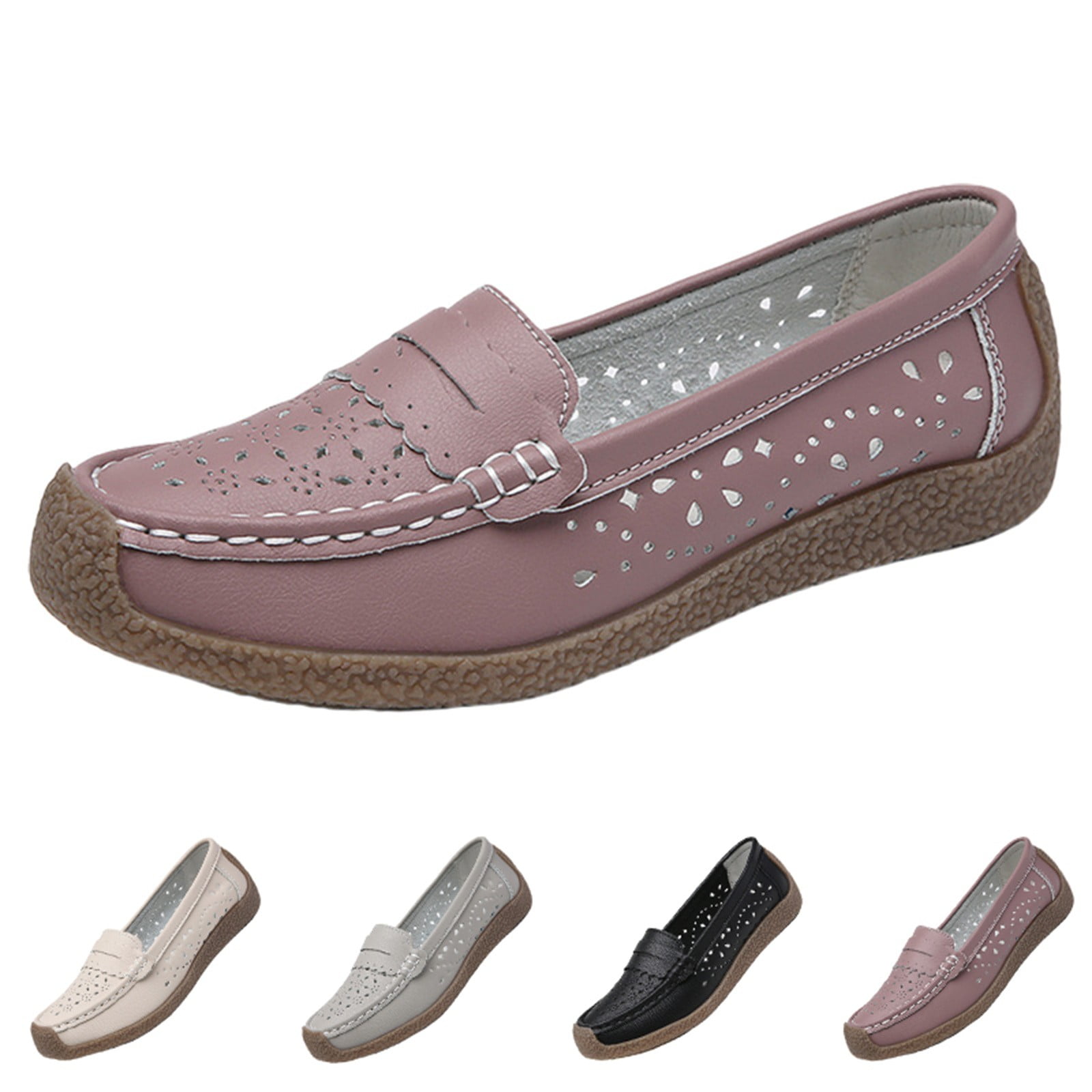 AUDeals Women's Leather Penny Loafers Round Toe Slip On Non Slip Casual ...
