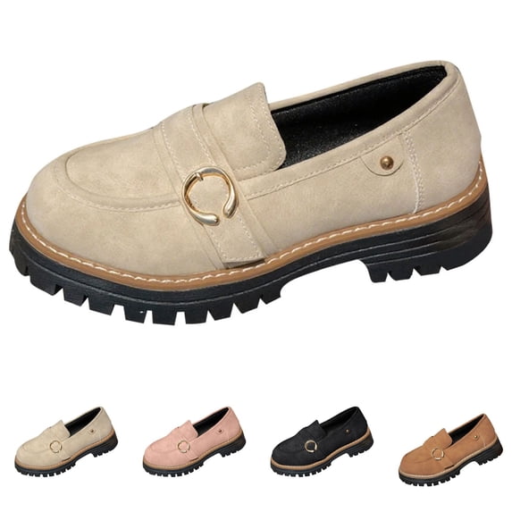 AUDeals Women's Mary Jane Loafers, Platform Slip On Shoes with Round ...
