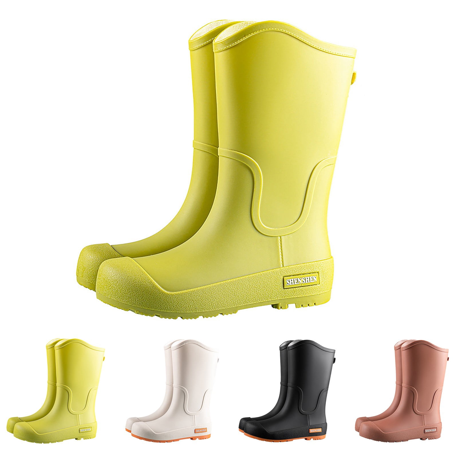 AUDeals Women's Mid Calf Rain Boots, Solid Color Platform Shoes with ...