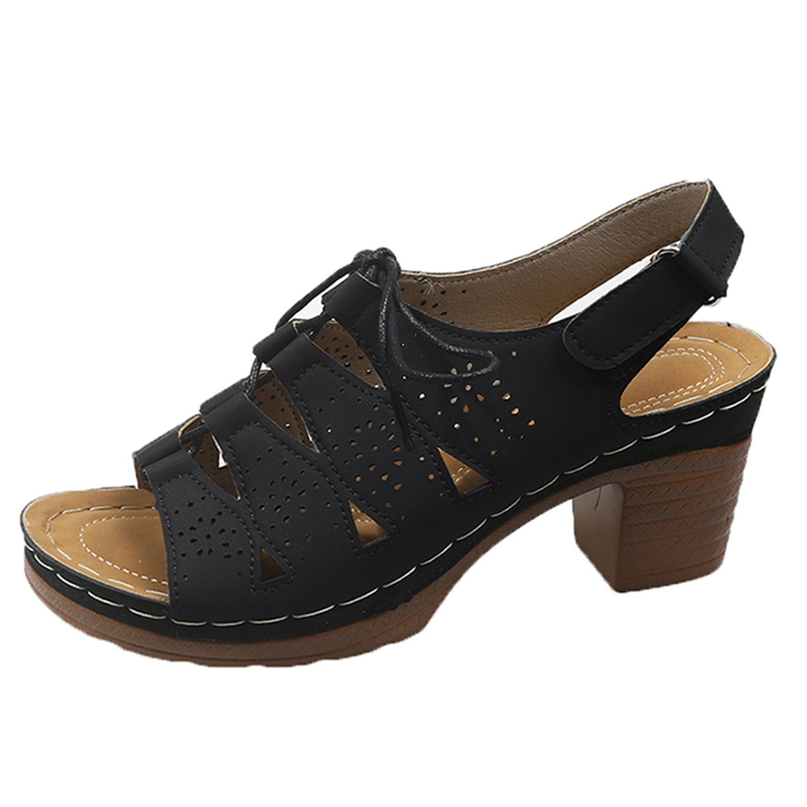 AUDeals Women’s Open Toe Chunky Heel Sandals Adjustable Ankle Strap ...