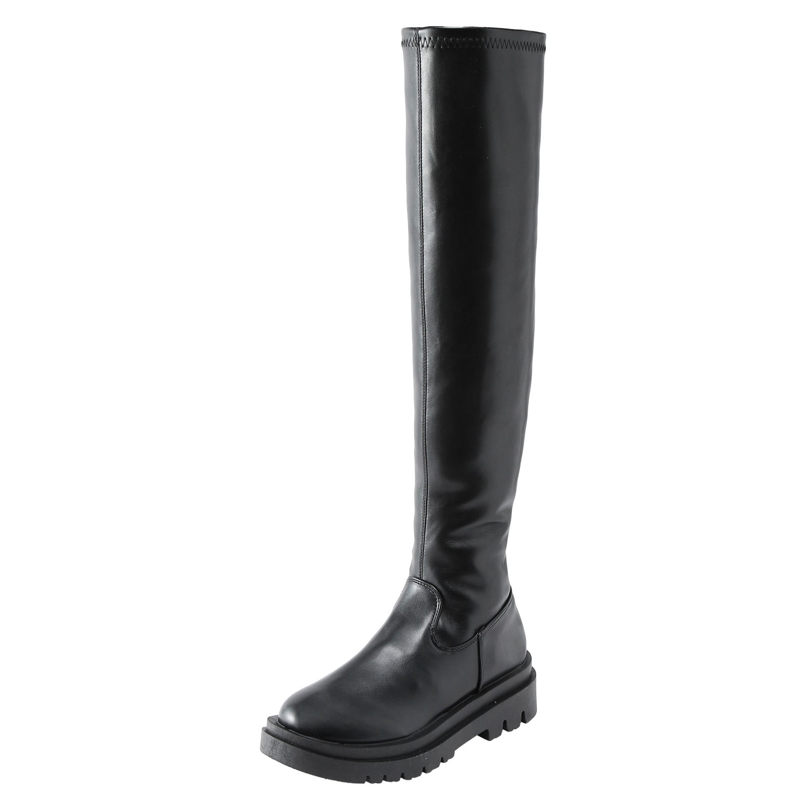 AUDeals Women's Over The Knee High Platform Boots Chunky Round Toe Side ...