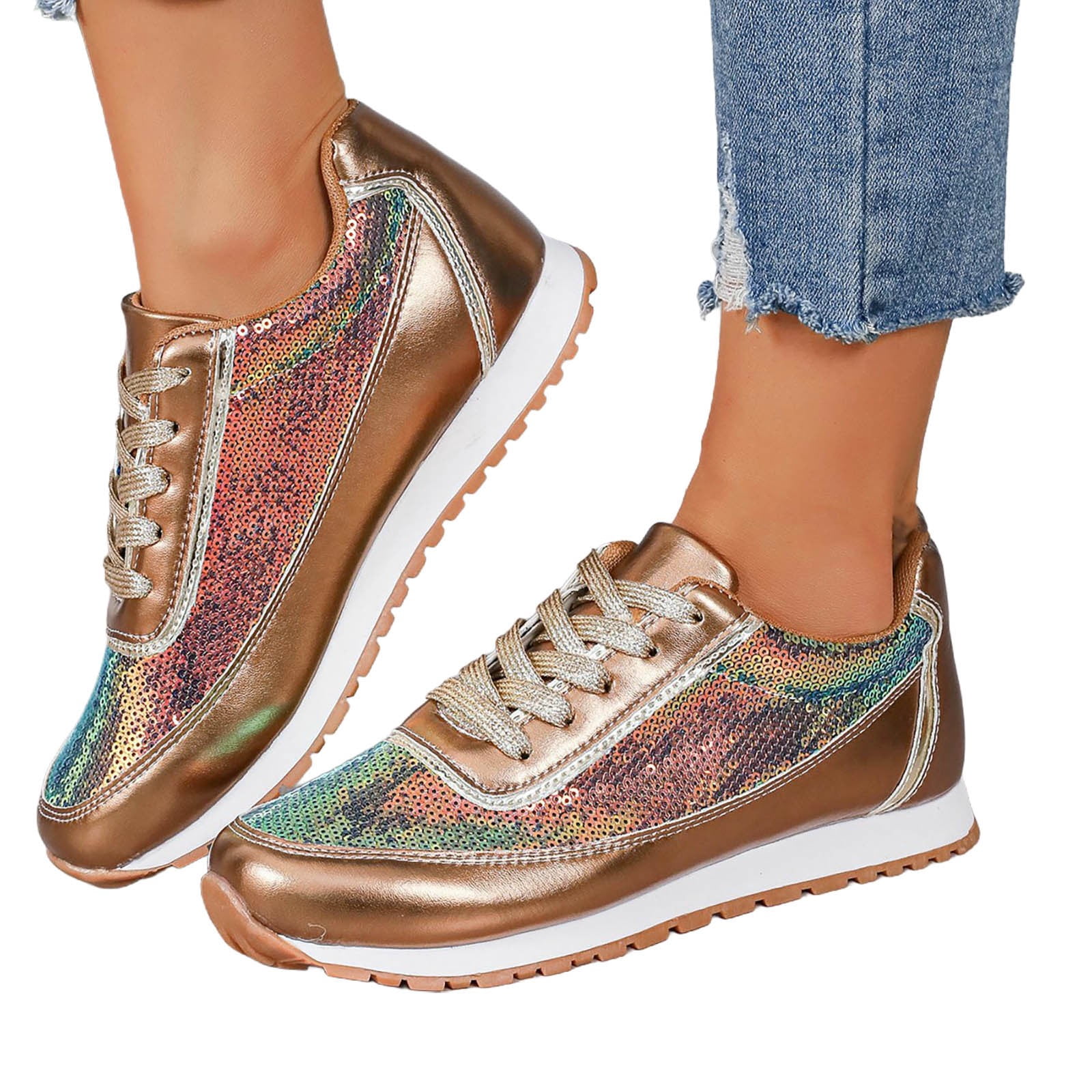 AUDeals Women's Oxford Shoes - Glitter Dress Shoes with Lace Up Design ...
