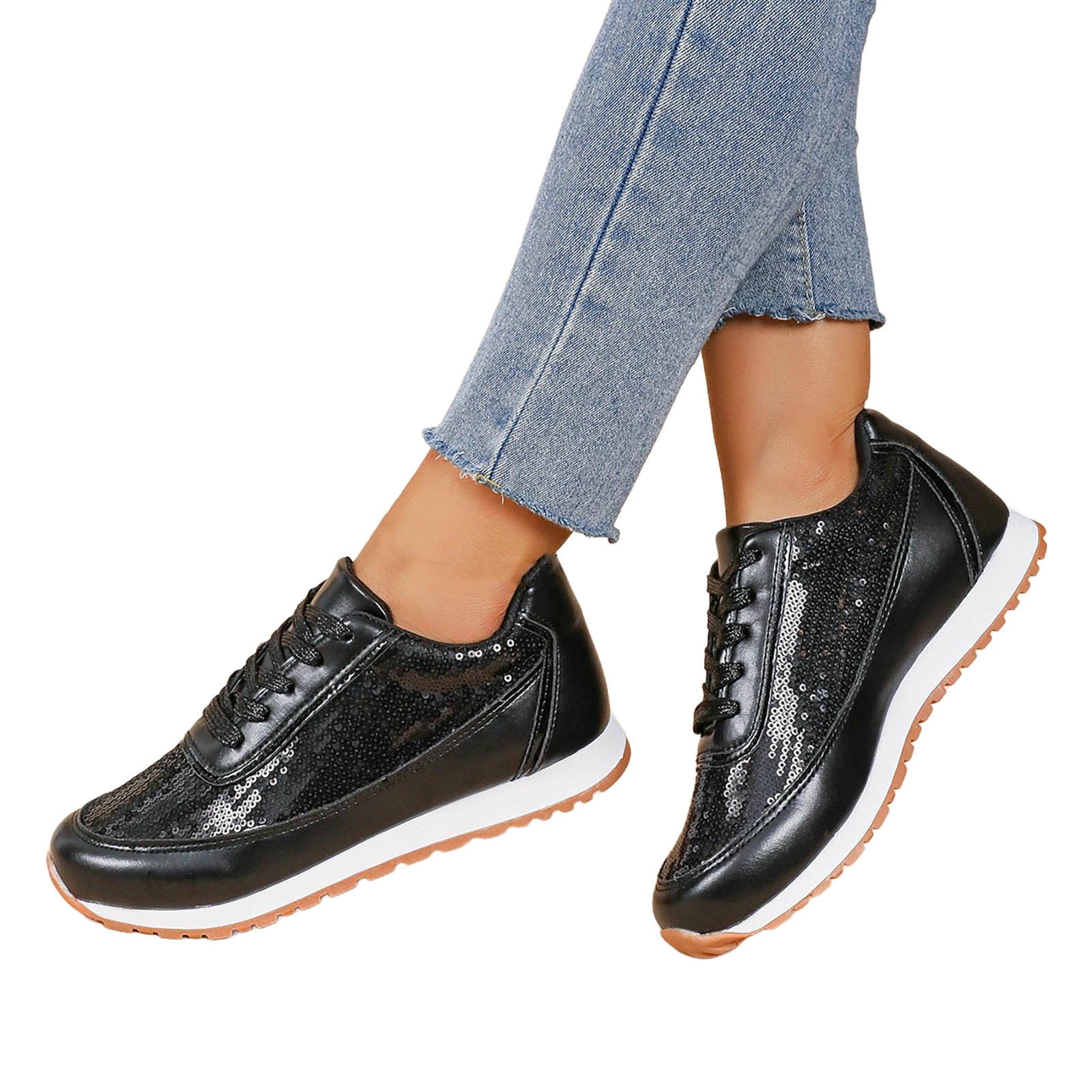AUDeals Women's Oxford Shoes - Glitter Dress Shoes with Lace Up Design ...