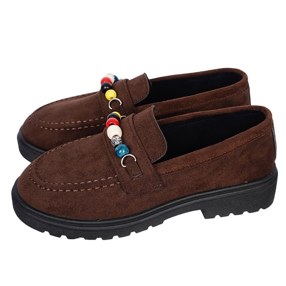 AUDeals Women’s Pearl Decoration Loafer Shoes Round Toe Slip On Suede ...