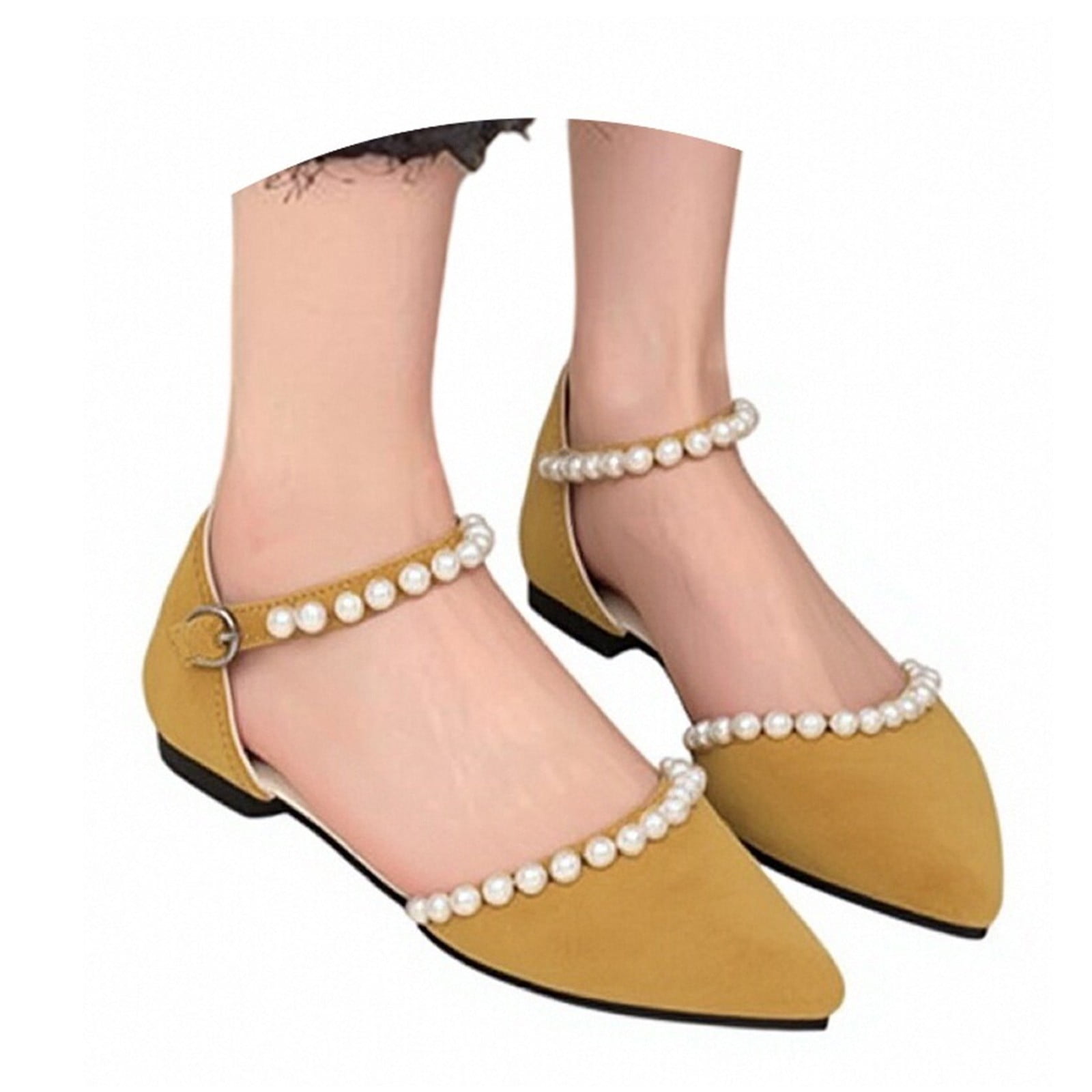 AUDeals Women’s Pointed Toe Flats Rhinestone Bow Dress Shoes Light ...